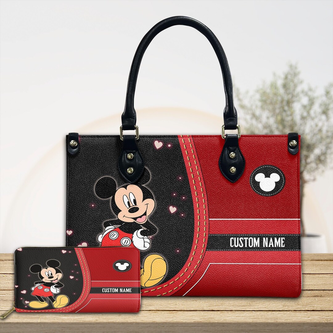 Mickey Mouse Leather Handbag, Disney Mouse Cartoon Women Bag, Custom ...