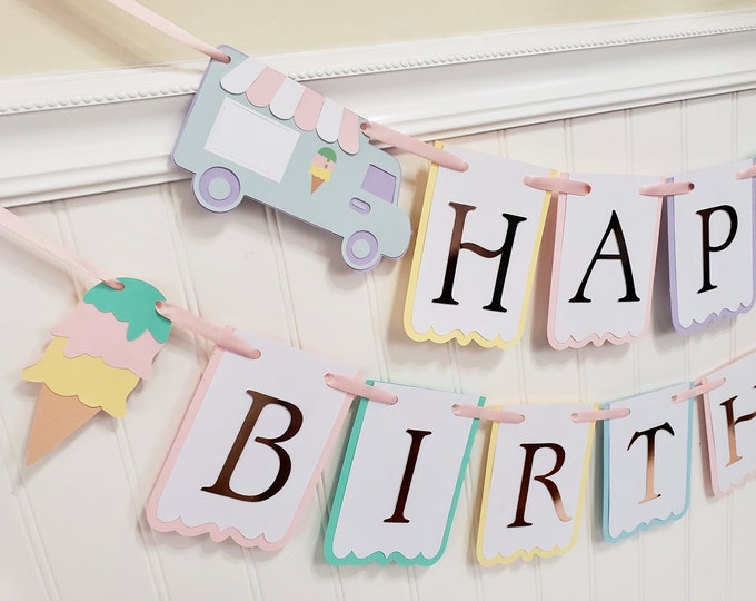 Ice Cream Birthday Banner Ice Cream Birthday Party Summer - Etsy