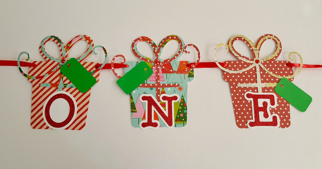 Christmas Present Gift High Chair Banner ONE TWO Xmas Holiday First ...