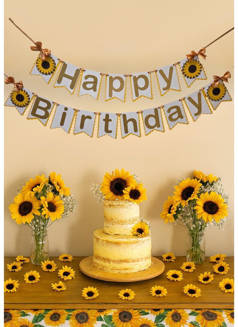 Sunflower Happy Birthday Banner: Gold Glitter, Rustic Farmhouse Decor ...
