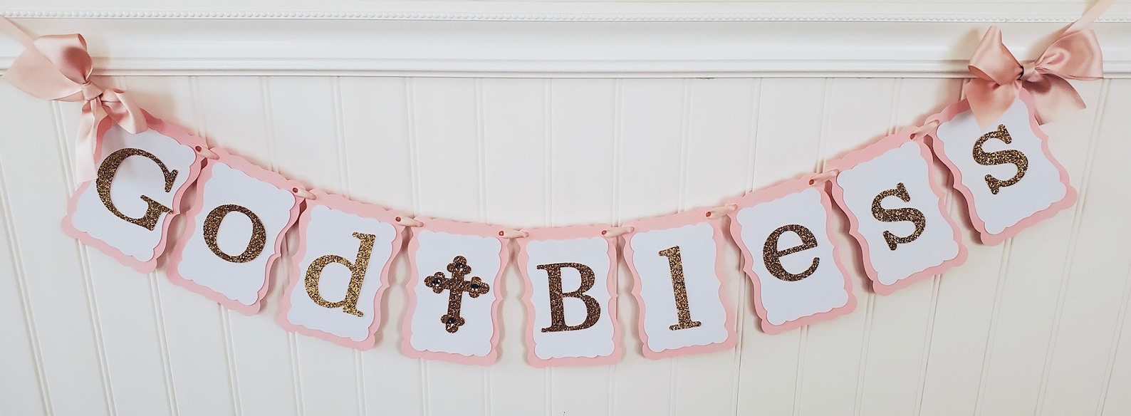 God Bless Banner Pink and Gold Pink and Silver Girl Baptism | Etsy