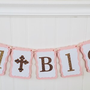 God Bless Banner, Pink and Gold, Pink and Silver, Girl Baptism Banner ...