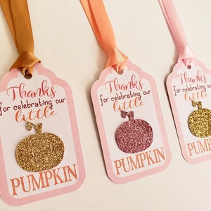 Little Pumpkin Favor Tags, Set of 12, Lil Pumpkin Party Decorations ...