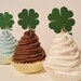 Shamrock Cupcake Toppers St Patricks Day Green Glitter Four Leaf Clover ...