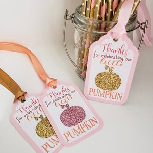 Little Pumpkin Favor Tags, Set of 12, Lil Pumpkin Party Decorations ...
