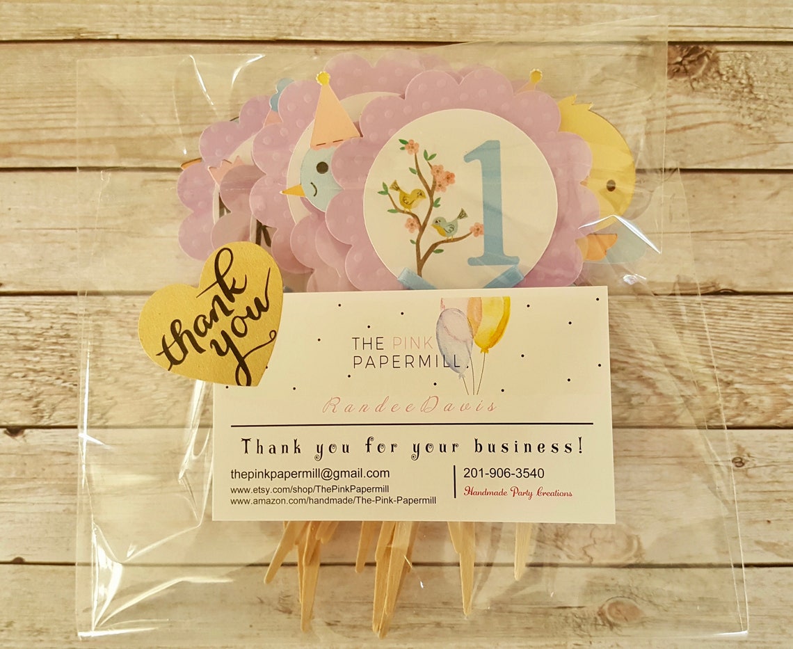 Bird Birdcage Cupcake Toppers Birdie Happy Birthday Pastels - Etsy