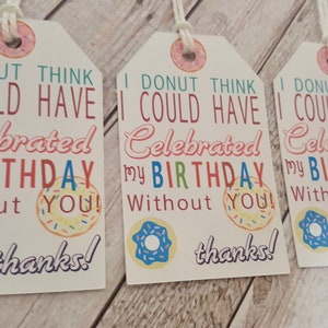 Donut Favor Tags, Donut Birthday Gift Tags, Donut Thank You Tags, 12 ...