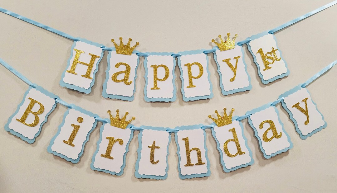 Prince Birthday Banner in Blue and Gold. Royal Party Garland. Prince ...