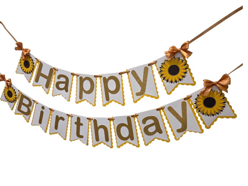 Sunflower Happy Birthday Banner: Gold Glitter, Rustic Farmhouse Decor ...