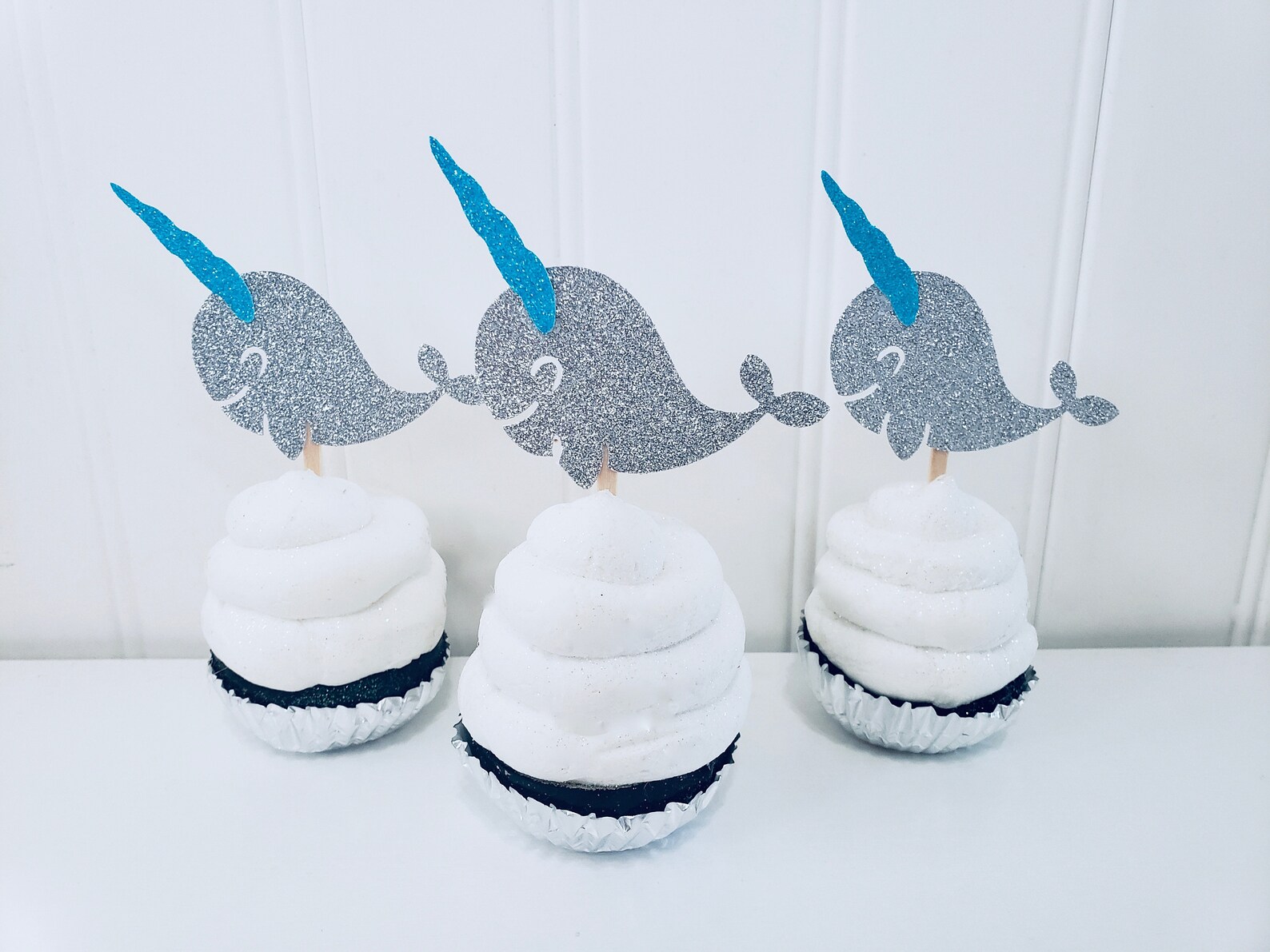Narwhal Cupcake Toppers. Set of 12. Glitter Narwhal Picks. | Etsy