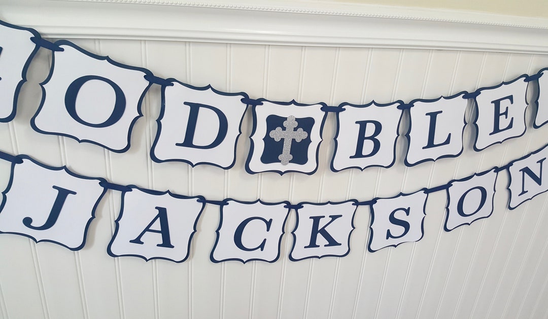 God Bless Banner, Navy Blue and White Party Banner, Religious Banner ...