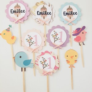 Bird Birdcage Cupcake Toppers Birdie Happy Birthday Pastels - Etsy