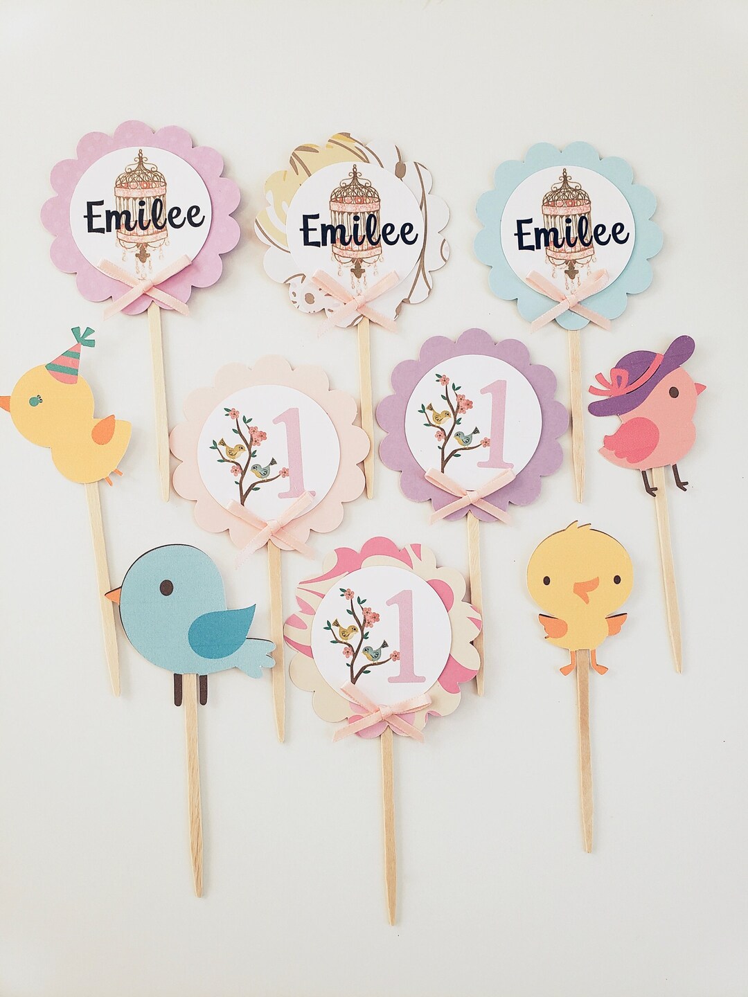 Bird & Birdcage Cupcake Toppers: Pastel Birdie Birthday Party Decor - Etsy