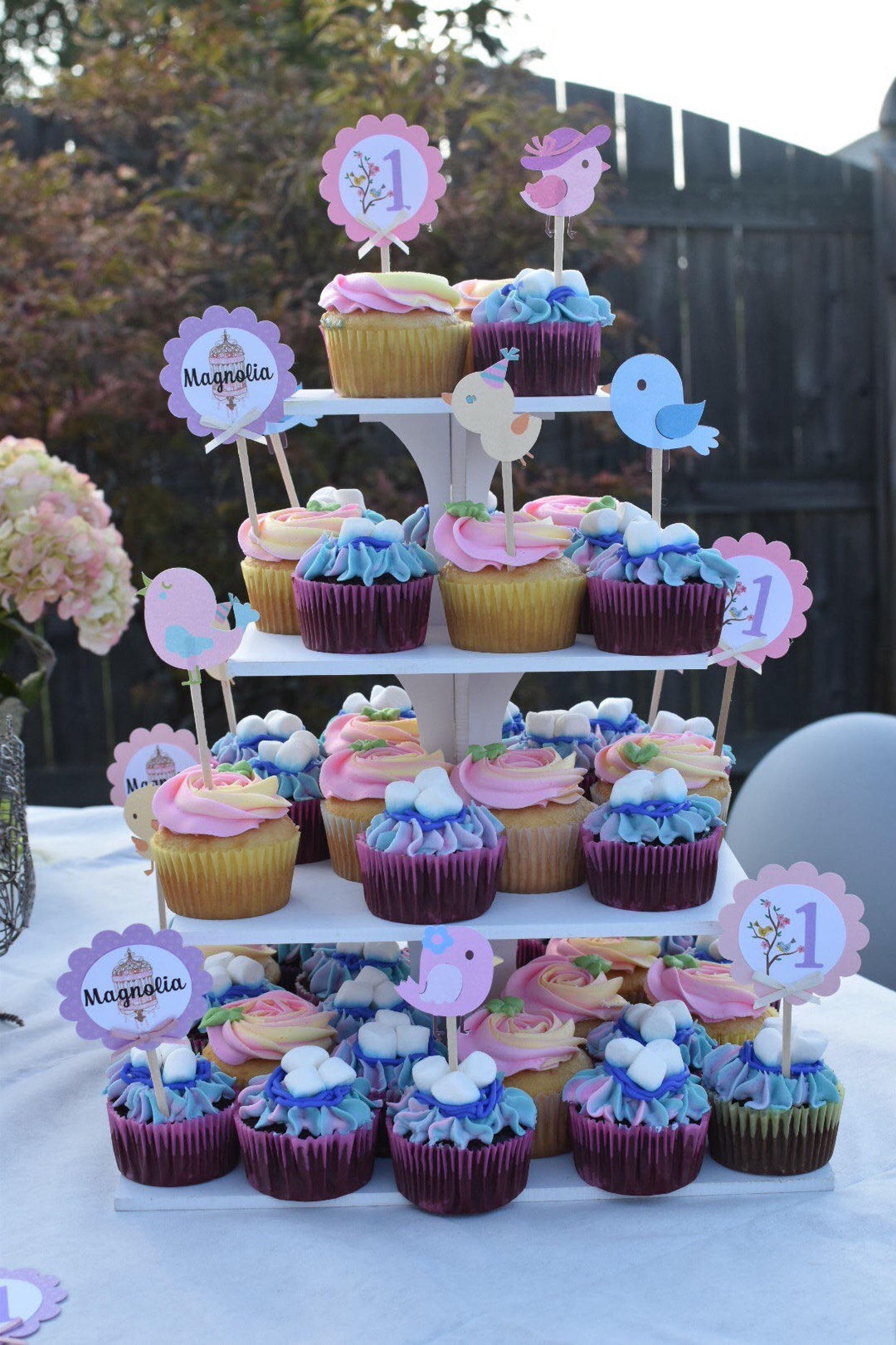 Bird Birdcage Cupcake Toppers Birdie Happy Birthday Pastels | Etsy