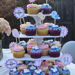 Bird Birdcage Cupcake Toppers Birdie Happy Birthday Pastels Birdy Party ...