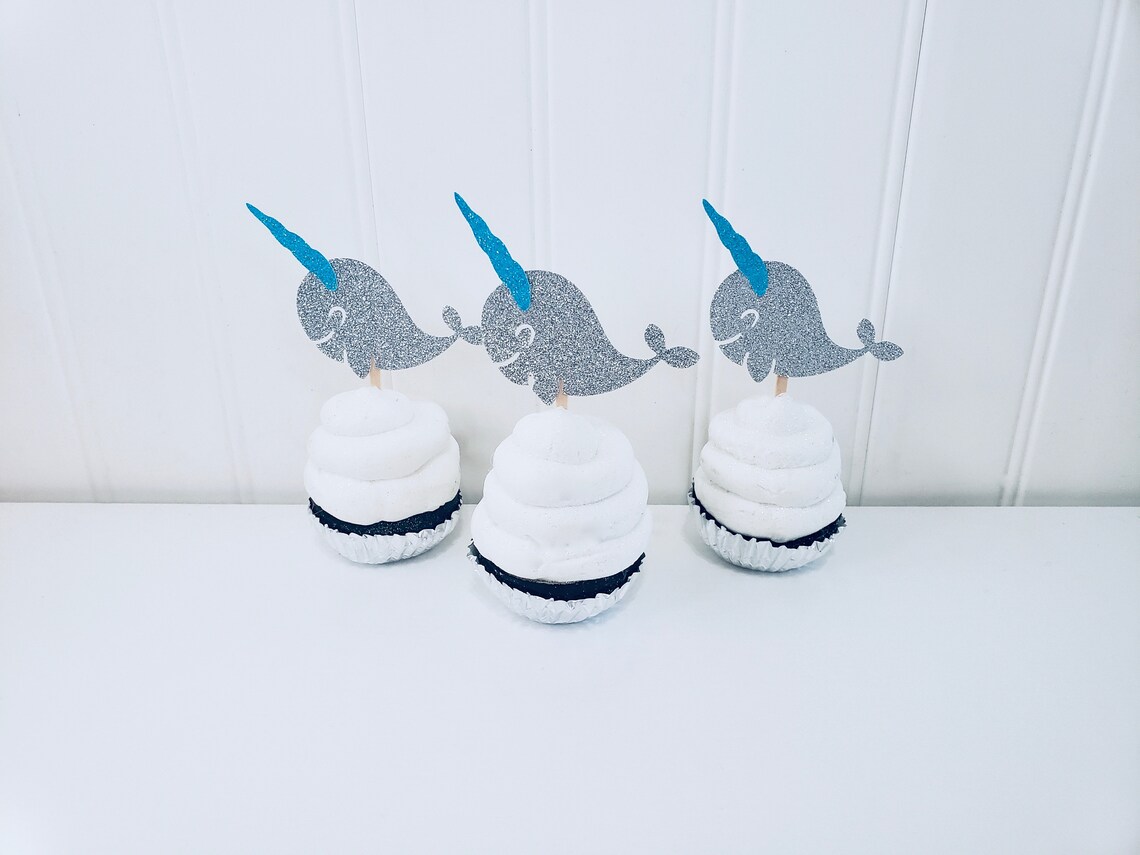 Narwhal Cupcake Toppers. Set of 12. Glitter Narwhal Picks. | Etsy