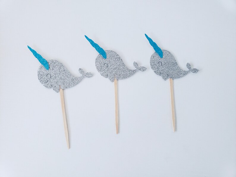 Narwhal Cupcake Toppers. Set of 12. Glitter Narwhal Picks. | Etsy