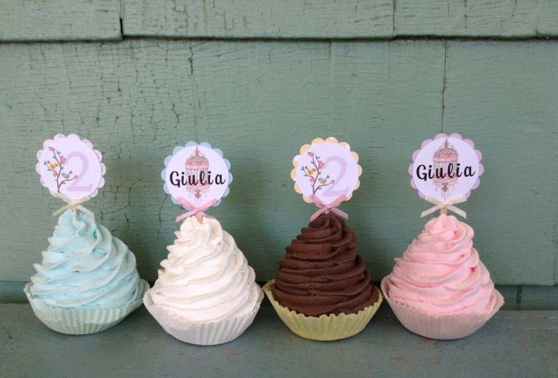 Bird Birdcage Cupcake Toppers Birdie Happy Birthday Pastels - Etsy