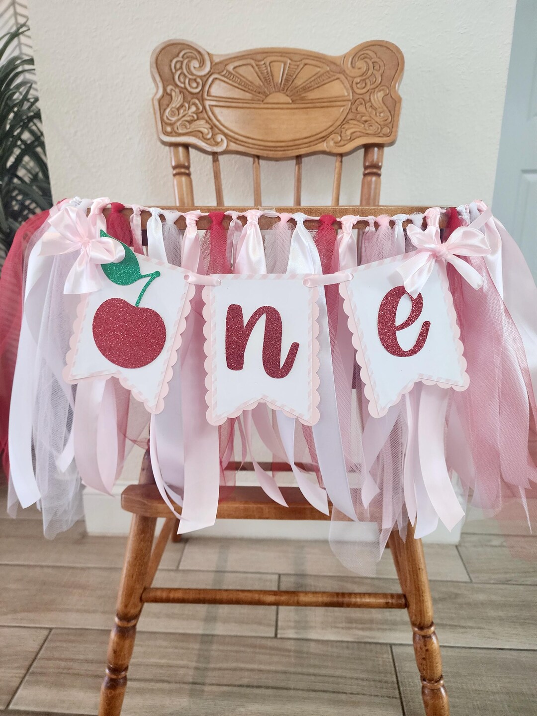 Cherry High Chair Banner. ONE Party Banner Cherry on Top Garland. Tutu ...