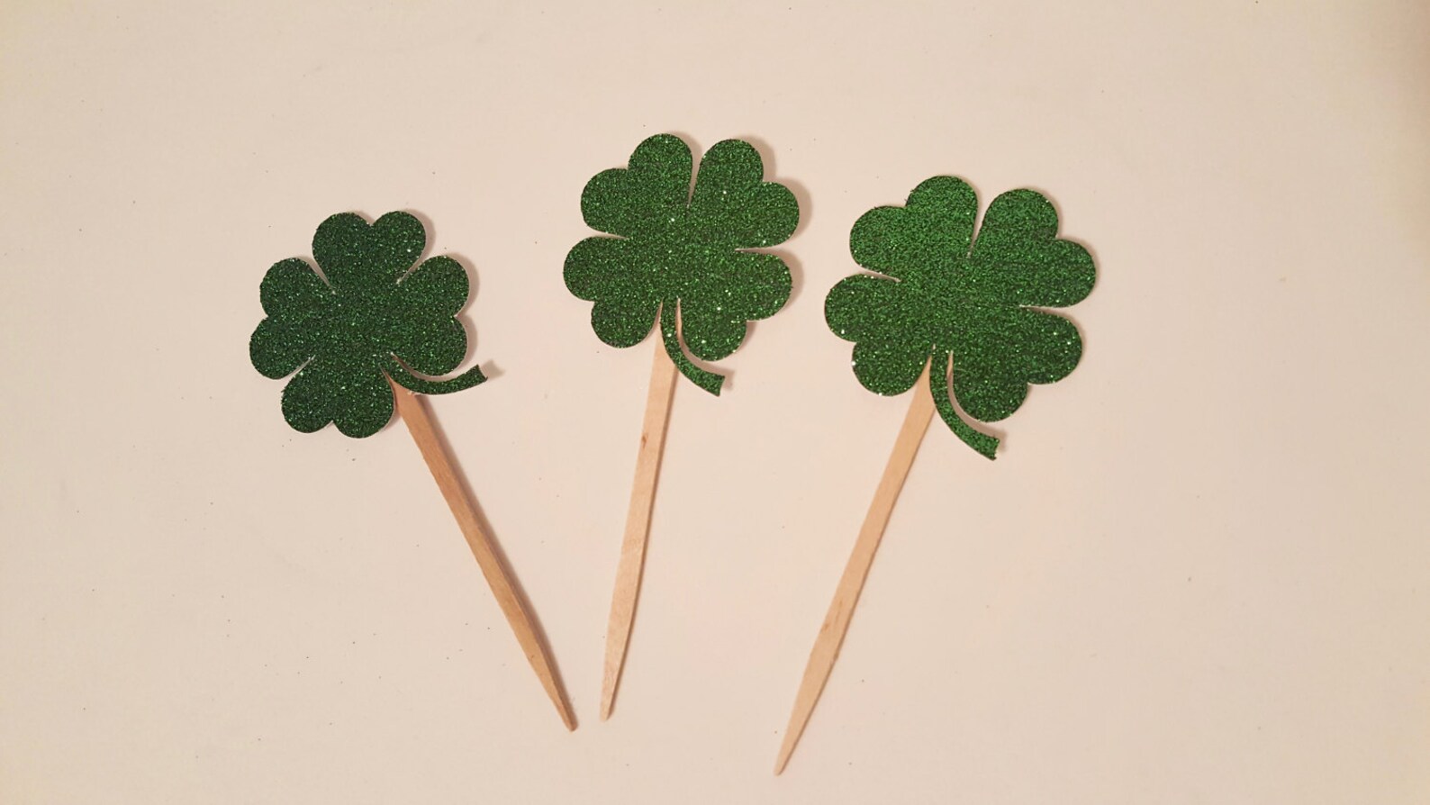 Shamrock Cupcake Toppers St Patricks Day Green Glitter Four Leaf Clover ...