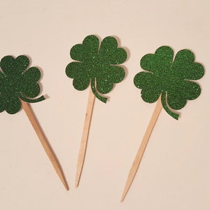 Shamrock Cupcake Toppers St Patricks Day Green Glitter Four Leaf Clover ...