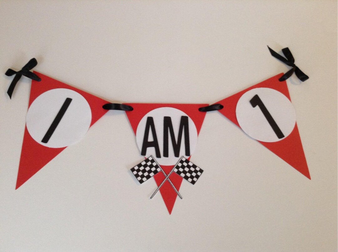 Race Car High Chair Banner, Garland, First Birthday, 1st, Red, White ...