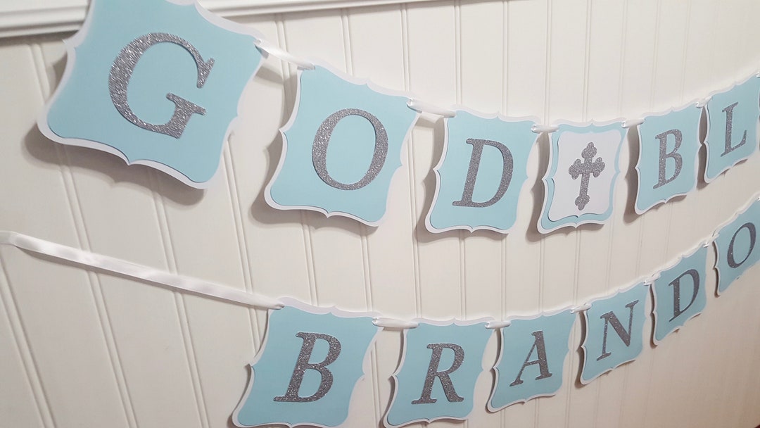 God Bless Banner in Blue. Christening Garland. Custom Colors. - Etsy