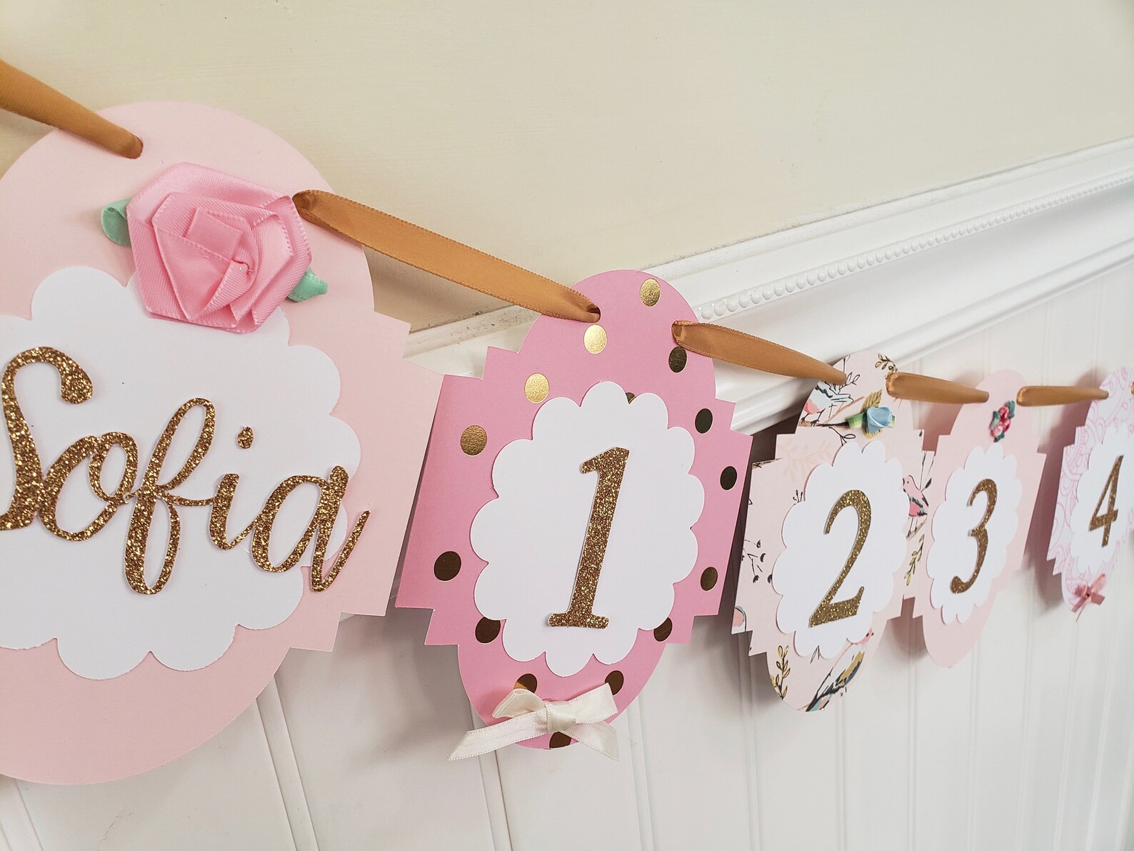 12 Month Photo Banner. Pink and Gold Picture Banner. One Year Garland ...