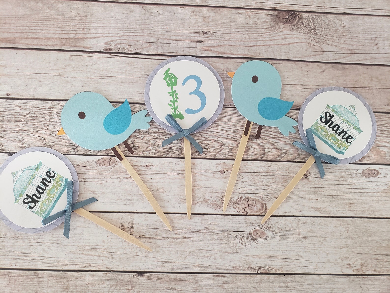 Bird Birdcage Cupcake Toppers Birdie Happy Birthday Pastels | Etsy