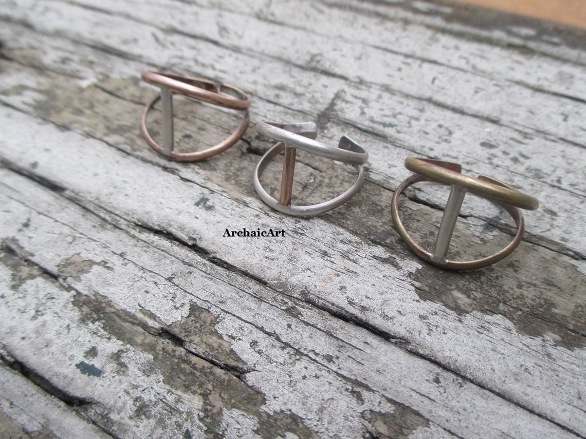 Silver and Rose Gold Bar Cage Ring Mixed Metal Minimal Modern Basic ...