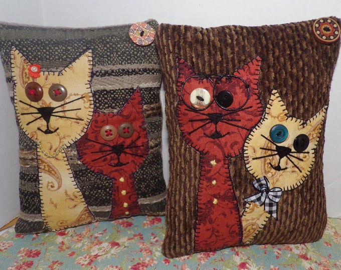 Cat Pillows, Whimsical Shelf Sitters, Set of 2 Colorful Office Decor ...