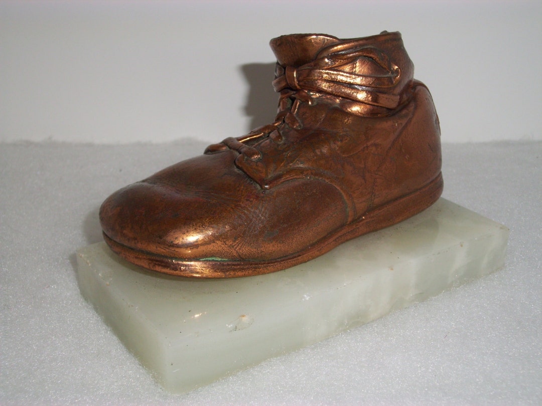 Vintage Bronze Baby Shoe Statue: Art Deco Marble Base, Man Cave Decor ...