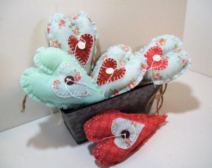 Primitive Fabric Hearts Summer Decor Handmade Cottage Hearts, Farmhouse ...