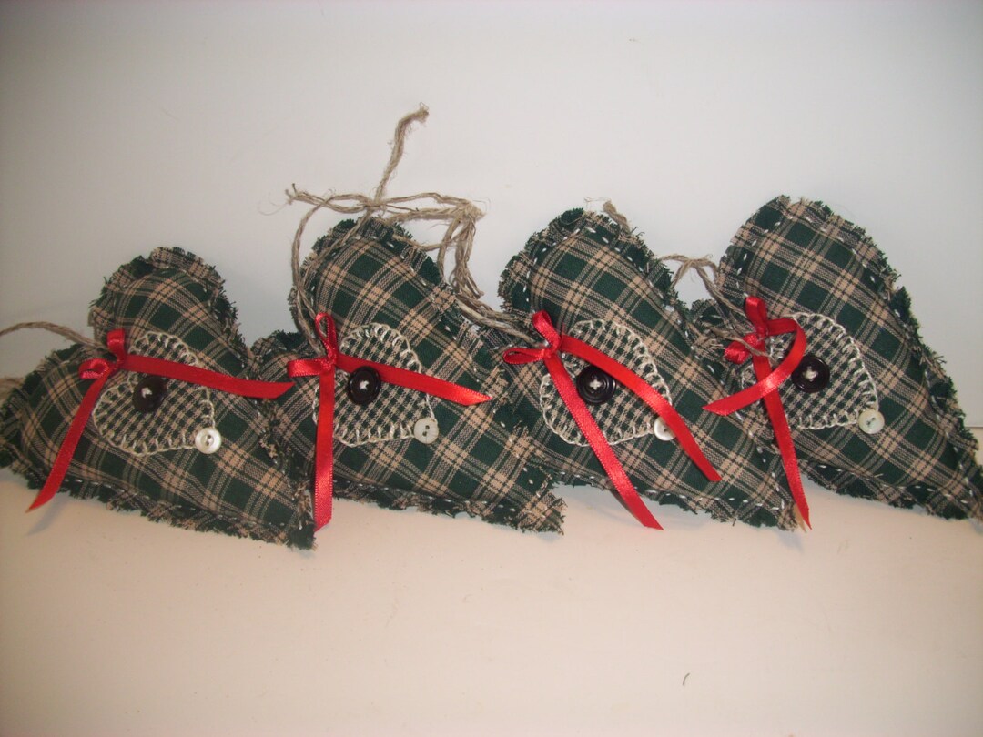 Christmas Hearts Decor Ornaments Hearts Primitive Style Vintage Style ...