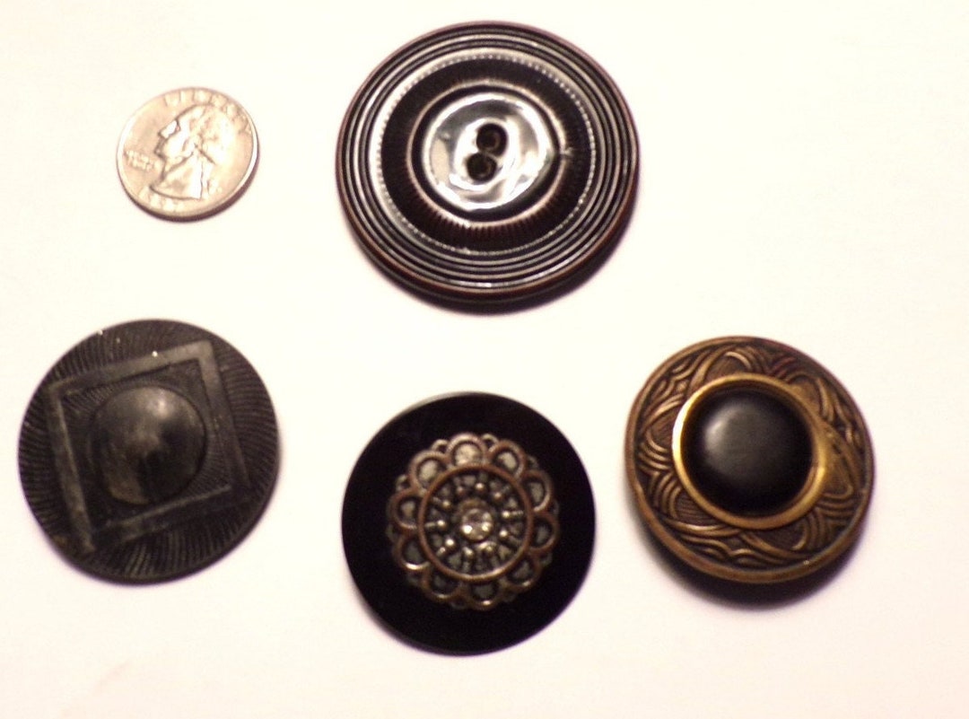 Vintage Buttons, 1930's to 1940's Collectible Metal and Bakelite Black ...