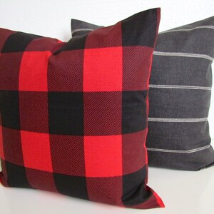BLACK RED Buffalo Check PILLOWS Red and Black Pillow Covers Black Plaid ...