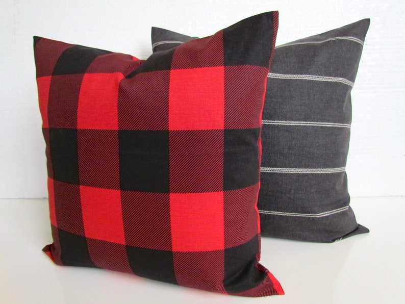BLACK RED Buffalo Check PILLOWS Red and Black Pillow Covers Black Plaid ...