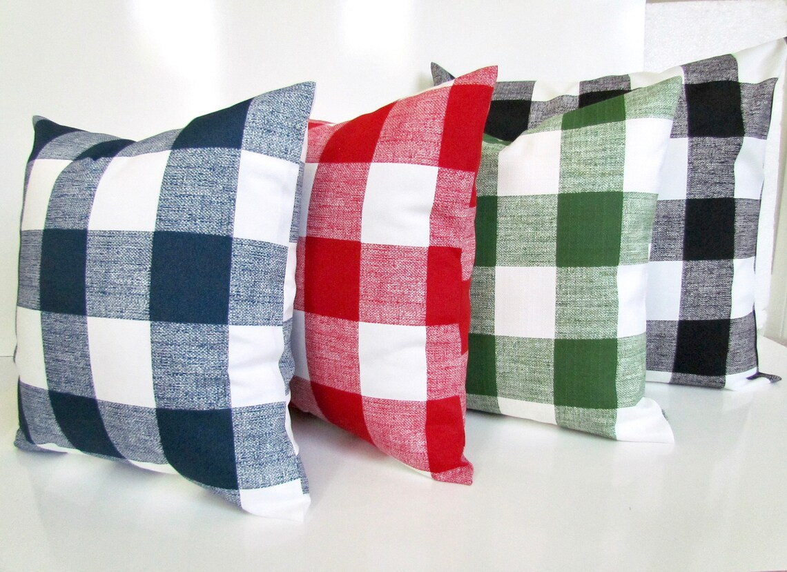 GREEN Buffalo Check OUTDOOR PILLOWS Green Buffalo check | Etsy