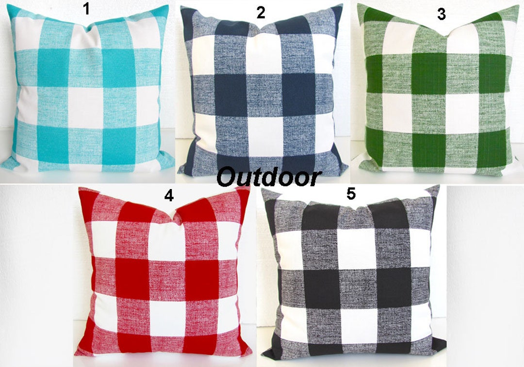 BLUE Buffalo Check OUTDOOR PILLOWS Green Buffalo Check Outdoor - Etsy