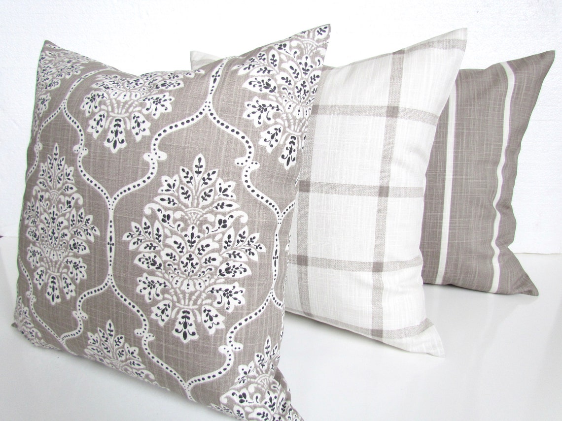 TAN FARMHOUSE PILLOWS Pillow Covers Taupe Ecru Buffalo Check Khaki ...