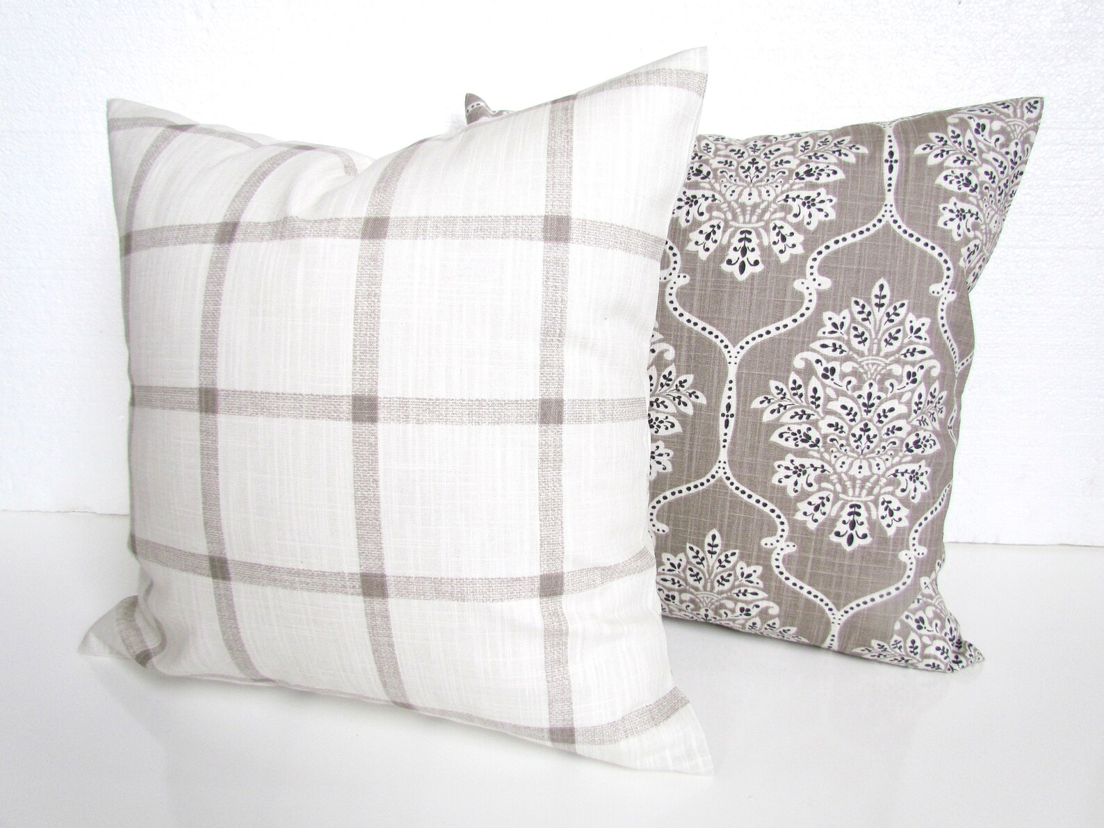 TAN FARMHOUSE PILLOWS Pillow Covers Taupe Ecru Buffalo Check Khaki ...