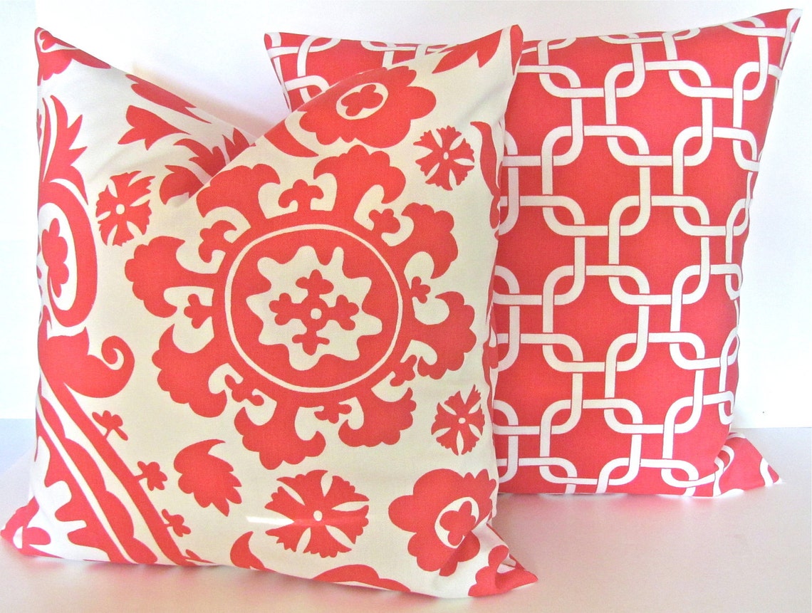 CORAL PILLOWS Decorative Pillow Covers 16 18 20x20 Solid Coral Pillow ...