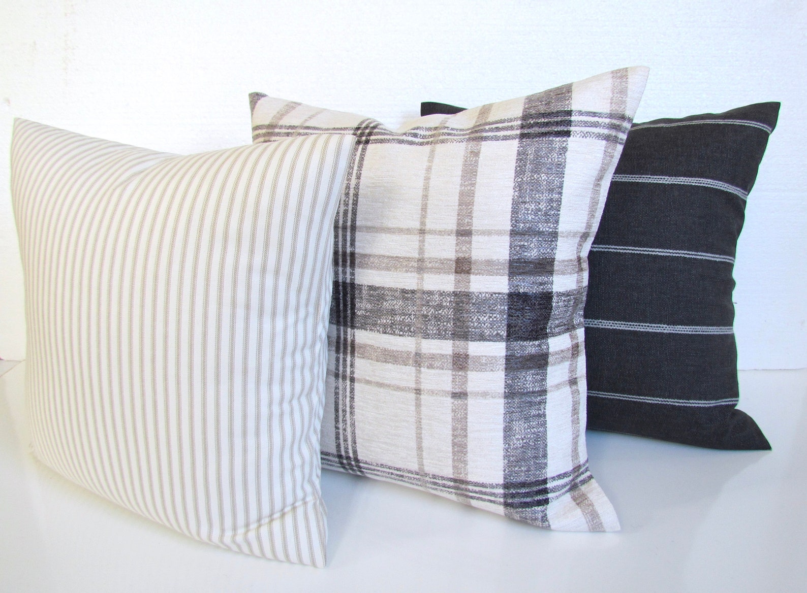 GRAY THROW PILLOWS Farmhouse Pillows Buffalo Check Pillows Tan | Etsy ...