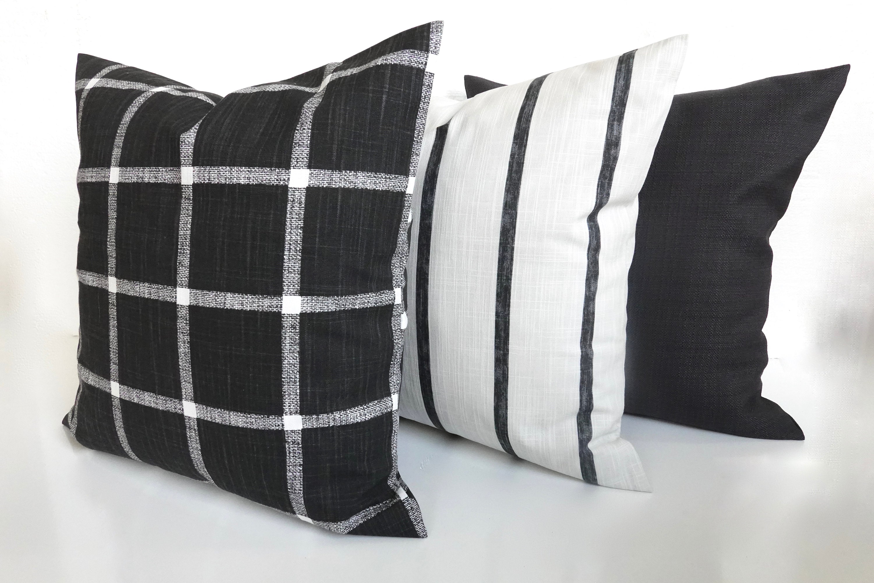 Black PILLOW Covers Black Check Throw Pillows Black Pillows | Etsy