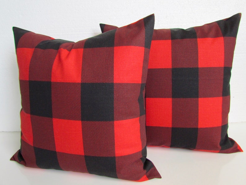 BLACK RED Buffalo Check PILLOWS Red and Black Pillow Covers Black Plaid ...