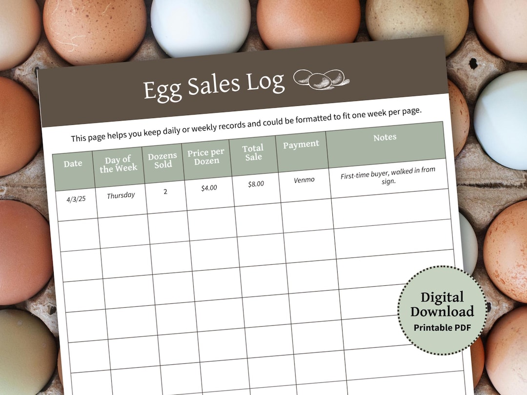Egg Sales & Customer Log | Printable Egg Tracker for Farmstand and ...