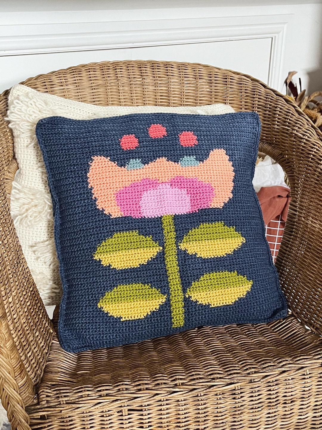 Crochet Cushion Pattern. Folk Flower Cushion Crochet Pattern. Intarsia ...