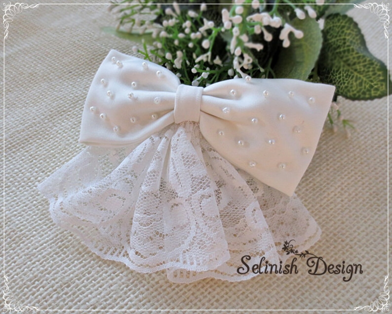Pearl Lace Wedding Hair Bow: Silk Satin Flower Girl Bow - Etsy