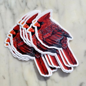Cardinal Sticker, Red Cardinal Art, Red Bird, Vinyl Waterproof Sticker ...