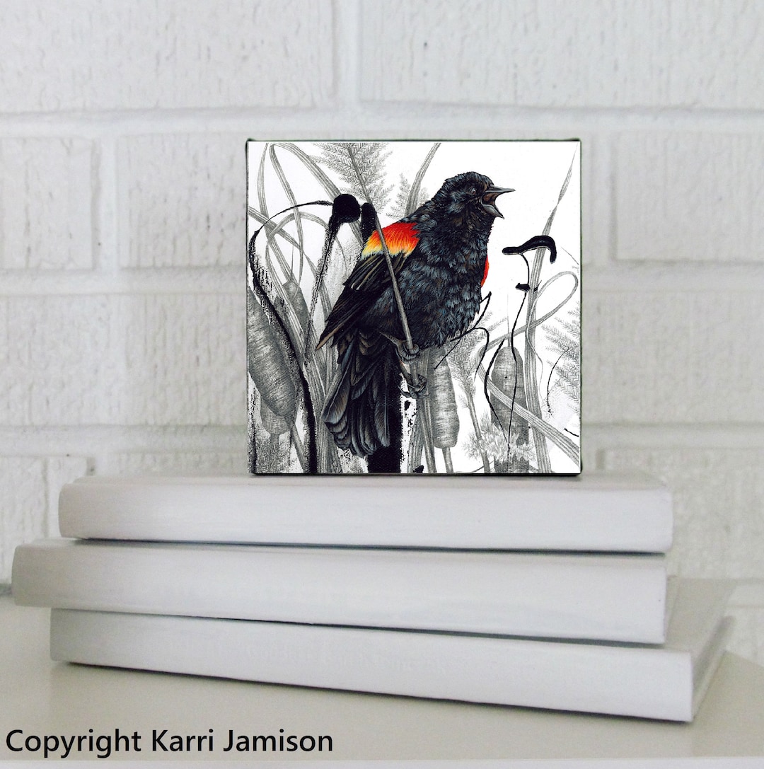 Red-winged Blackbird, Redwinged Blackbird Bird Art, Wall Art, Kitchen ...